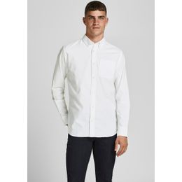 Jack & Jones Langarmhemd JACK & JONES "BROOK OXFORD", Herren, Gr. XS, N-Gr, wei&szlig;, Web, Obermaterial: 96% Baumwolle, 4% Elasthan, gemustert, slim fit, 1-Knopf-Manschette, Hemden Langarmhemd, mit Button-Down Kragen