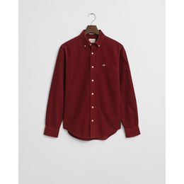 Langarmhemd Gant, Herren, Gr. 4XL, N-Gr, rot (plumped rot), Cord, Obermaterial: 100% Baumwolle, regular fit, Manschette, Hemden Langarmhemd, regular fit, aus Cord, Button-down-Kragen