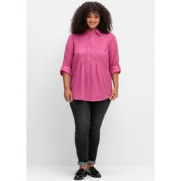 Langarmbluse sheego by Joe Browns, Damen, Gr. 52, rosa (fuchsia), 100% Baumwolle, unifarben, Blusen Langarmbluse