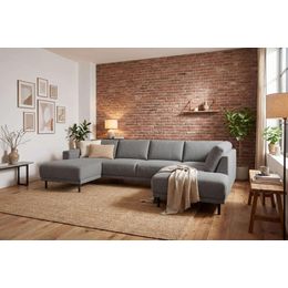 Wohnlandschaft Home Affaire "Sveeva, U-Form, XXL, B.310 cm, schwarze Metallf&uuml;&szlig;e", taupe, B:310cm H:78cm T:197cm, 100% PES, Sofas, Wohnlandschaft, langlebiger Webstoff, mit Wellenunterfederung, viele Farben