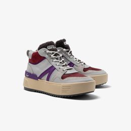 Sneaker Lacoste "L002 WNTR MID 223 1 CFA", Damen, Gr. 37,5, grau, lila, Leder, Schuhe Sneaker