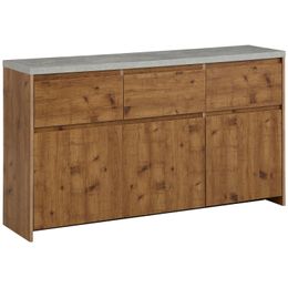 Highboard OTTO HOME "Maribo", beige (naturfarben), B:140cm H:80cm T:35cm, Sideboards, Highboard, Kommode im modernen Landhaus-Stil, mit Betontopplatte, Breite 140 cm