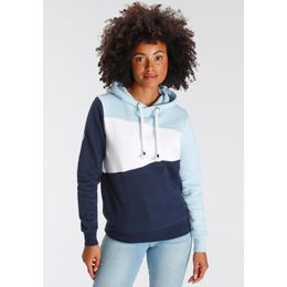 Hoodie Kangaroos, Damen, Gr. 32/34, blau (marine, hellblau), angeraute Sweatware, Obermaterial: 80% Baumwolle, 20% Polyester, bedruckt, figurumspielend h&uuml;ftbedeckend, Rippb&uuml;ndchen, Sweatshirts Hoodie, Langarm, lockere Passform, Colorblocking-Optik, Topseller