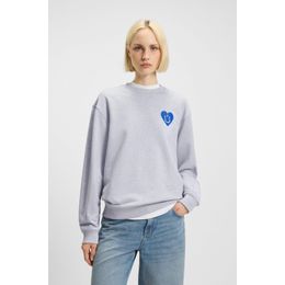 Sweatshirt HUGO BLUE "Oversized Crew", Damen, Gr. XL (42), grau (open grau 064), Sweatware, Obermaterial: 100% Baumwolle, bedruckt, loose fit h&uuml;ftbedeckend, Rundhals, Rippb&uuml;ndchen, Sweatshirts Sweatshirt, Rundhals, mit Print