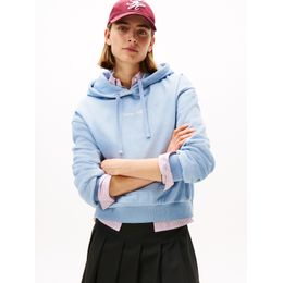 Kapuzensweatshirt Tommy Hilfiger "CLASSIC SCRIPT FLEECE HOODIE", Damen, Gr. M (38), brisk blau heather, Sweatware, Obermaterial: 77% Baumwolle, 23% Polyester, meliert, normal, Rundhals, Sweatshirts Kapuzensweatshirt