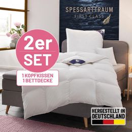 Daunenbettdecke + Federkissen Spessarttraum "First Class", wei&szlig;, B/L: 155cm x 220cm Anzahl Teile 1, B/L: 80cm x 80cm Anzahl Teile 1, Bezug: Baumwolle F&uuml;llung: Entendaune/-feder, normal, Bettdecken Bezug: 100% Baumwolle. Kopfkissen Bezug: 100% Baumwolle. Bettdecken F&uuml;llung: 90% Daunen, 10% Federn. Kopfkissen F&uuml;llung: 70% Federn, 30% Daunen, Bettwaren-Sets, Daunenbettdecke + Federkissen, Sparset: 5 