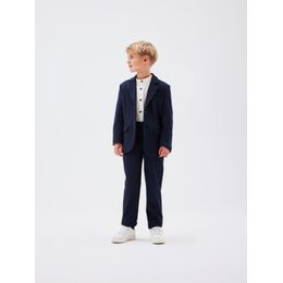 Sakko name it "NKMRIRAMEL BLAZER NOOS", Jungen, Gr. 134, blau (schwarz sapphire), Web, Obermaterial: 64% Polyester, 32% Viskose, 4% Elasthan, unifarben, festlich, regular fit, Sakkos Sakko