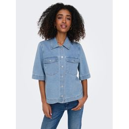 Jeansbluse Only "ONLBELLE S/S SHIRT DNM GUA NOOS", Damen, Gr. S, light blau denim, Denim/Jeans, Obermaterial: 100% Baumwolle, unifarben, regular fit h&uuml;ftlang, Blusen Jeansbluse, mit Halbarm