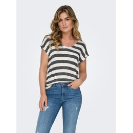 V-Shirt Only "ONLLIRA LIFE S/S V-NECK TOP JRS NOOS", Damen, Gr. XS, schwarz stripes:cloud dancer, Jersey, Obermaterial: 95% Viskose, 5% Elasthan, gestreift, regular fit normal, V-Ausschnitt, Shirts V-Shirt, Topseller