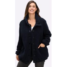Blouson sheego, Damen, Gr. 48, tiefblau, 100% Polyester, B&uuml;ndchen:95% Polyester, 5% Elasthan, unifarben, Jacken Blouson