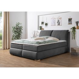 Boxspringbett Home Affaire "Breitenthal", grau (anthrazit), B:212cm L:222cm, Komplettbetten, Boxspringbett, abnehmbare R&uuml;ckenkissen mit Klettband