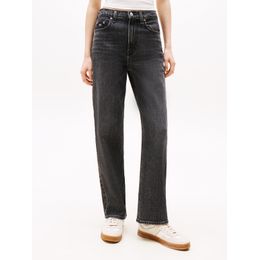 Straight-Jeans Tommy Jeans "LAYLA HR SLIM STR", Damen, Gr. 25, L&auml;nge 30, schwarz, Denim/Jeans, Obermaterial: 99% Baumwolle, 1% Elasthan, unifarben, slim fit kn&ouml;chellang, Jeans Straight-Jeans, in Kn&ouml;chell&auml;nge