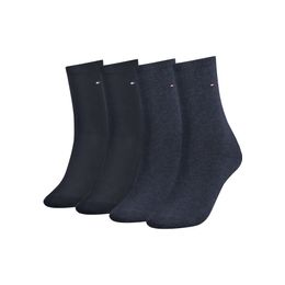 Socken Tommy Hilfiger "TH WOMEN 4P SOCK ECOM", Damen, Gr. 39-42, blau (jeans), Baumwollmischung, unifarben, normal, Socken Socken, mit Logostickerei