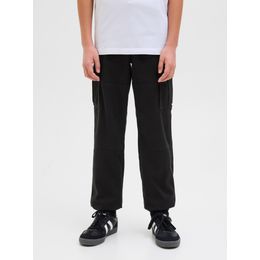 Jack & Jones Cargohose JACK & JONES JUNIOR "JPSTKANE JJJONNIE CUFFED CARGO JNR", Jungen, Gr. 152, N-Gr, schwarz, Web, Obermaterial: 98% Baumwolle, 2% Elasthan, unifarben, relaxed fit kn&ouml;chellang, Hosen Cargohose