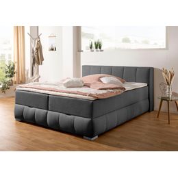 Boxbett Home Affaire "Chelles", grau (anthrazit), B:187cm L:225cm, Komplettbetten, Boxbett, inkl. Topper und Bettkasten