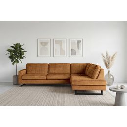 Ecksofa Home Affaire "Pinto, 290 cm, Cord, Chenille, Lederoptik, Ottomane links / rechts", brick rot, B:290cm H:85cm T:217cm, 100% Polyester, Sofas, Ecksofa, mit Keder, schwarze Metallf&uuml;&szlig;e, Wellenunterfederung