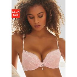 Push-up-BH Lascana, Damen, Gr. 85, Cup AA, rosa (rose, creme), Microtouch, Obermaterial: 60% Polyamid, 35% Polyester, 5% Elasthan, BHs Push-up-BH, mit einzigartigen Kunstperlen-Details, sexy Dessous