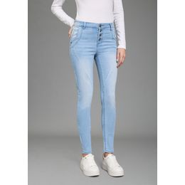 Skinny-fit-Jeans Bruno Banani, Damen, Gr. 44, N-Gr, light blau used, Denim/Jeans, Obermaterial: 76% Baumwolle, 16% Polyester, 7% Viskose, 1% Elasthan, unifarben, Basic, extraeng lang, Jeans Skinny-fit-Jeans, extraenger Schnitt, normale Leibh&ouml;he, mit Ges&auml;&szlig;- und Eingrifftaschen