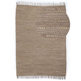 Teppich CarpetFine "Kelim Chindi uni, auch als L&auml;ufer", grau (taupe), B:160cm H:5mm L:230cm, Baumwolle, Teppiche, Teppich, Wendeteppich, reine Baumwolle, handgewebt, Uni-Farben, mit Fransen