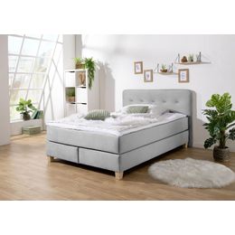 Boxspringbett Home Affaire "Fargo", grau, B:153cm L:227cm, Struktur fein (100% Polyester);Samtstoff (100% Polyester), Komplettbetten, Boxspringbett, in &Uuml;berl&auml;nge 220 cm, mit Topper, 3 Ausf&uuml;hrungen, 4, Breiten