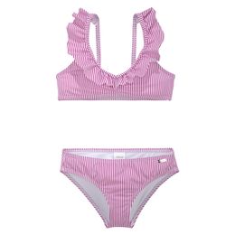 Bustier-Bikini Buffalo, Kinder, Gr. 146/152, N-Gr, lila (beere, wei&szlig;), Polyamid, gestreift, Bikini-Sets Bustier-Bikini, mit Volants am Ausschnitt, Topseller
