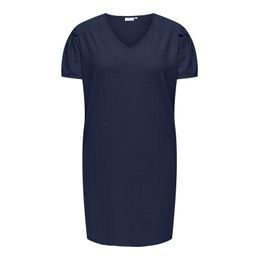 Midikleid Only CARMAKOMA "CARZABBI LIFE SS V-NECK BLK DRESS JRS", Damen, Gr. M, N-Gr, blau (naval academy), Web, Obermaterial: 95% Polyester, 5% Elasthan, regular fit, V-Ausschnitt, Kleider Midikleid, Sommerkleid