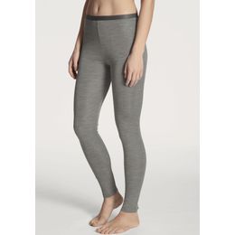 Leggings Calida "True Confidence", Damen, Gr. L (48/50), N-Gr, grau (platin mel&eacute;), Feinripp, Obermaterial: 70% Wolle, 30% Seide, unifarben, normal lang, Hosen Leggings, w&auml;rmend, elastisch, Feinripp-Qualit&auml;t, atmungsaktiv, weich