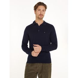 Polokragenpullover Tommy Hilfiger "PIMA ORG CTN CASHMERE LS POLO", Herren, Gr. 3XL, blau (desert sky), Strick, Obermaterial: 92% Baumwolle, 8% Kaschmir, unifarben, regular fit, Pullover Polokragenpullover, Flag-Stickerei auf Brust