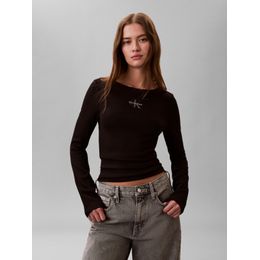 Langarmshirt Calvin Klein Jeans, Damen, Gr. M (40), schwarz, Web, Obermaterial: 70% Viskose, 26% Polyamid, 4% Elasthan, unifarben, figurbetont taillenbedeckt, Rundhals, eingesetzt abgesteppte Kante, Shirts Langarmshirt, Figurbetonte Passform mit Rundhalsausschnitt