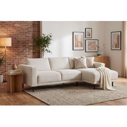 Ecksofa Home Affaire "Sveeva, L-Form, B.238 cm, schwarze Metallf&uuml;&szlig;e", creme, B:238cm H:78cm T:142cm, 100% PES, Sofas, Ecksofa, langlebiger Webstoff, mit Wellenunterfederung, viele Farben