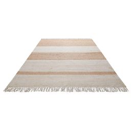 Teppich GREEN LOOOP "Vante GL-82308", braun (cognac natur,cognac natur), B:130cm H:4mm L:190cm, Jute, Teppiche, Teppich, Naturfaser Teppich aus 80% Jute 20% Baumwolle, mit Fransen, Wohnzimmer