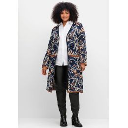 Longstrickjacke sheego by Joe Browns, Damen, Gr. 56/58, blau (nachtblau, gemustert), 77% Polyacryl, 20% Polyester, 3% Elasthan, gemustert, mehrfarbig, Strickjacken Longstrickjacke