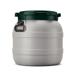 Weithalsfass, Volumen 42 l, mit Deckel/Griff, mit UN-Zertifizierung, wasserdicht, stapelbar, recycelbar, L 410 x B 410 x H 418 mm, R-HDPE, grau-gr&uuml;n