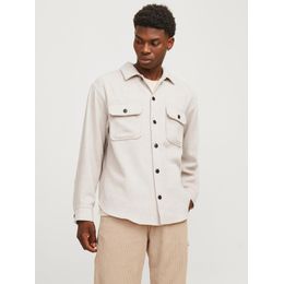 Jack & Jones Langarmhemd JACK & JONES "JJEBRADLEY OLLIE OVERSHIRT LS NOOS", Herren, Gr. XS, N-Gr, beige (peyote), Web, Obermaterial: 70% Polyester, 21% Polyacryl, 6% Polyamid, 2% Viskose, 1% Wolle, unifarben, loose fit Po-bedeckend, ohne Ausschnitt, Manschette, Hemden Langarmhemd, mit Brusttaschen