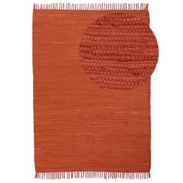 Teppich CarpetFine "Kelim Chindi uni, auch als L&auml;ufer", orange, B:190cm H:5mm L:290cm, Baumwolle, Teppiche, Teppich, Wendeteppich, reine Baumwolle, handgewebt, Uni-Farben, mit Fransen