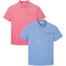 Poloshirt bonprix "Piqu&eacute;-Poloshirt aus reiner Baumwolle (2er Pack)", Herren, Gr. 44/46 (S), rot (rot, azurblau meliert), Obermaterial: 100% Baumwolle, regular fit, Shirts Poloshirt, Regular fit, Kurzarm, f&uuml;r Freizeit und B&uuml;ro, aus Baumwolle