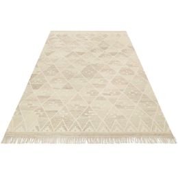 Teppich GREEN LOOOP "Vermont GL-82101", beige (beige, braun), B:130cm H:5mm L:190cm, Baumwolle, Schurwolle, Teppiche, Teppich, handgewebter Naturfaserteppich aus 80% Wolle 20% Baumwolle, Wohnzimmer