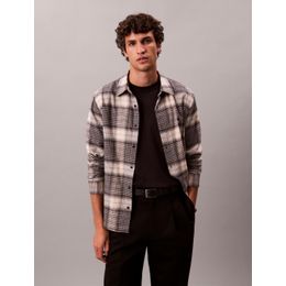 Langarmhemd Calvin Klein Jeans "LS BRUSHED PLAID EASY SHIRT", Herren, Gr. L, N-Gr, schwarz, Web, Obermaterial: 100% Baumwolle, gemustert, kariert, mehrfarbig, regular fit normal, Rundhals, eingesetzt 1-Knopf-Manschette mit Schlitz, Hemden Langarmhemd, Mit Rundhalsausschnitt, regular fit