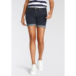 Jeansshorts Arizona "Ultra-Stretch", Damen, Gr. 42, N-Gr, blau (rinsed), Jeans, Obermaterial: 74% Baumwolle, 24% Polyester, 2% Elasthan, Basic, extraeng kurz, Jeans Jeansshorts, extra eng geschnitten, krempelbare Beinabschl&uuml;sse