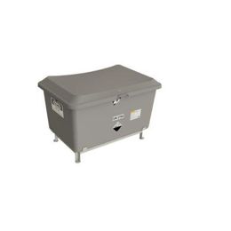 KFZ-Altbatteriebeh&auml;lter CEMO, Glasfaserverst&auml;rkter Kunststoff (GFK)/Stahl, platingrau, B 1200 x T 800 x H 810 mm, 400 l, mit F&uuml;&szlig;en und Deckel