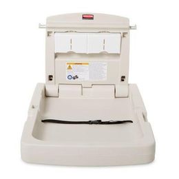 Rubbermaid&reg; Baby-Wickelstation, vertikal, Wandmontage, bis 22,7 kg, B 866 x T 584 x H 101,6 mm, Polypropylen, platin