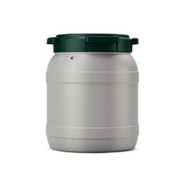 Weithalsfass, Volumen 15 l, mit Deckel, mit UN-Zertifizierung, wasserdicht, stapelbar, recycelbar, L 274 x B 274 x H 328 mm, R-HDPE, grau-gr&uuml;n