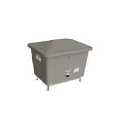KFZ-Altbatteriebeh&auml;lter CEMO, Glasfaserverst&auml;rkter Kunststoff (GFK)/Stahl, platingrau, B 1340 x T 990 x H 1100 mm, 700 l, mit F&uuml;&szlig;en und Deckel