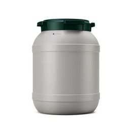 Weithalsfass, Volumen 26 l, mit Deckel, mit UN-Zertifizierung, wasserdicht, stapelbar, recycelbar, L 316 x B 316 x H 425 mm, R-HDPE, grau-gr&uuml;n