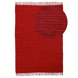 Teppich CarpetFine "Kelim Chindi uni, auch als L&auml;ufer", rot, B:160cm H:5mm L:230cm, Baumwolle, Teppiche, Teppich, Wendeteppich, reine Baumwolle, handgewebt, Uni-Farben, mit Fransen