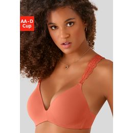Push-up-BH Lascana, Damen, Gr. 75, Cup AA, orange, Microtouch, Obermaterial: 60% Polyamid, 35% Polyester, 5% Elasthan, BHs Push-up-BH, ohne B&uuml;gel mit wundersch&ouml;nen Spitzentr&auml;gern, Dessous