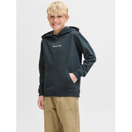 Jack & Jones Kapuzensweatshirt JACK & JONES JUNIOR "JORNORREBRO EMB SWEAT HOOD NOOS JNR", Jungen, Gr. 128, schwarz (forest river), angeraute Sweatware, Obermaterial: 89% Baumwolle, 11% Polyester, unifarben, relaxed fit normal, ohne Ausschnitt, Rippb&uuml;ndchen, Sweatshirts Kapuzensweatshirt