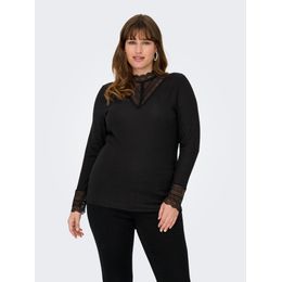 Langarmshirt Only CARMAKOMA "CARTILDE GLITTER L/S HIGHNECK TOP NOOS", Damen, Gr. M, schwarz (schwarz detail:tone in tone lurex), Jersey, Obermaterial: 100% Polyester, unifarben, regular fit h&uuml;ftlang, hoch geschlossener Ausschnitt, Shirts Langarmshirt