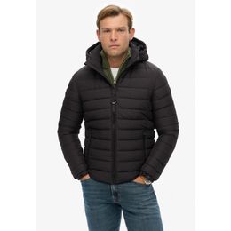 Steppjacke Superdry "HOODED FUJI PADDED JACKET", Herren, Gr. M, schwarz, Web, Obermaterial: 100% Polyester, unifarben, slim fit, Jacken Steppjacke
