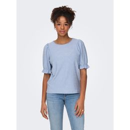 Kurzarmshirt Only "ONLNEW SMILLA LIFE S/S PUFF TOP JRS", Damen, Gr. S, soft chambray, Jersey, Obermaterial: 95% Polyester, 5% Elasthan, unifarben, regular fit normal, Rundhals, elastischer Bund, Shirts Kurzarmshirt